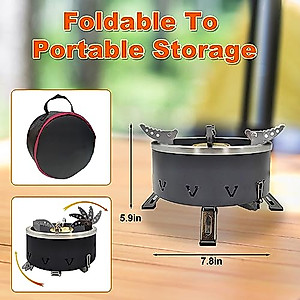 JooMoo Camping Stove Backpacking,10000W Windproof Portable Stove with Fuel Tank Adapter&amp;Piezoelectric IgnitionFuel Tank Adapter, Lightweight Camping Accessories For Outdoor Camping, BBQ, Hiking(Grey)