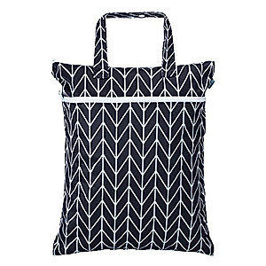 Teamoy Travel Hanging Wet Dry Bag Organizer (17.3 x 13.4 inches) with Two Compartments for Cloth Diaper, Laundry, Swimsuits and More, Easy to Hang Everywhere (M, Black Arrow)