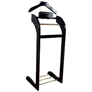 FOLREORP Suit Valet Stand Freestanding with Top Tray Contour Hanger Trouser Bar Shoe Rack Tie & Belt Wardrobe Valet Stand Stand Organizer for Both Living Room and Bed Room Pine