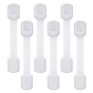 Goodv Baby Proof Cabinet Locks - 6 Pack Adjustable Child Safety Straps Used for Drawer Door Fridge Oven Toilet Seat Kitchen Cupboard Appliance Trash Can with 3M Adhesive