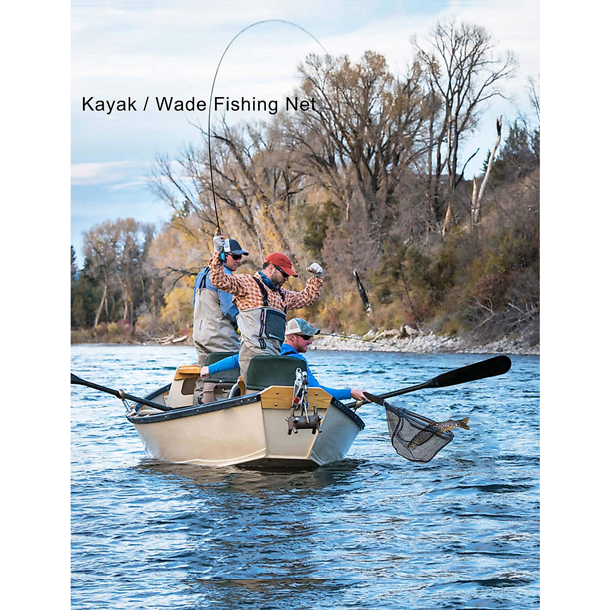 Facikono Fly Fishing Net Trout Net Kayak Fishing Net Freshwater Trout Fishing Landing Net Rubber Mesh for Catch and Release