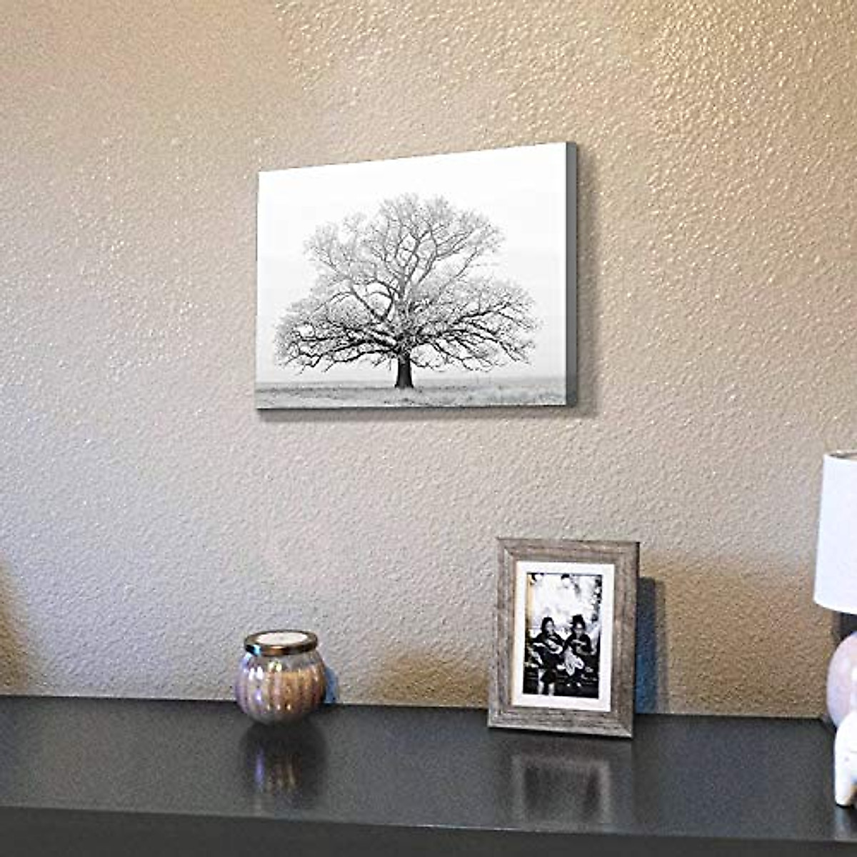 Winter Tree Canvas Print Artwork: Grey & White Landscape Print Wall Art for Bathroom (16'' x 12'')