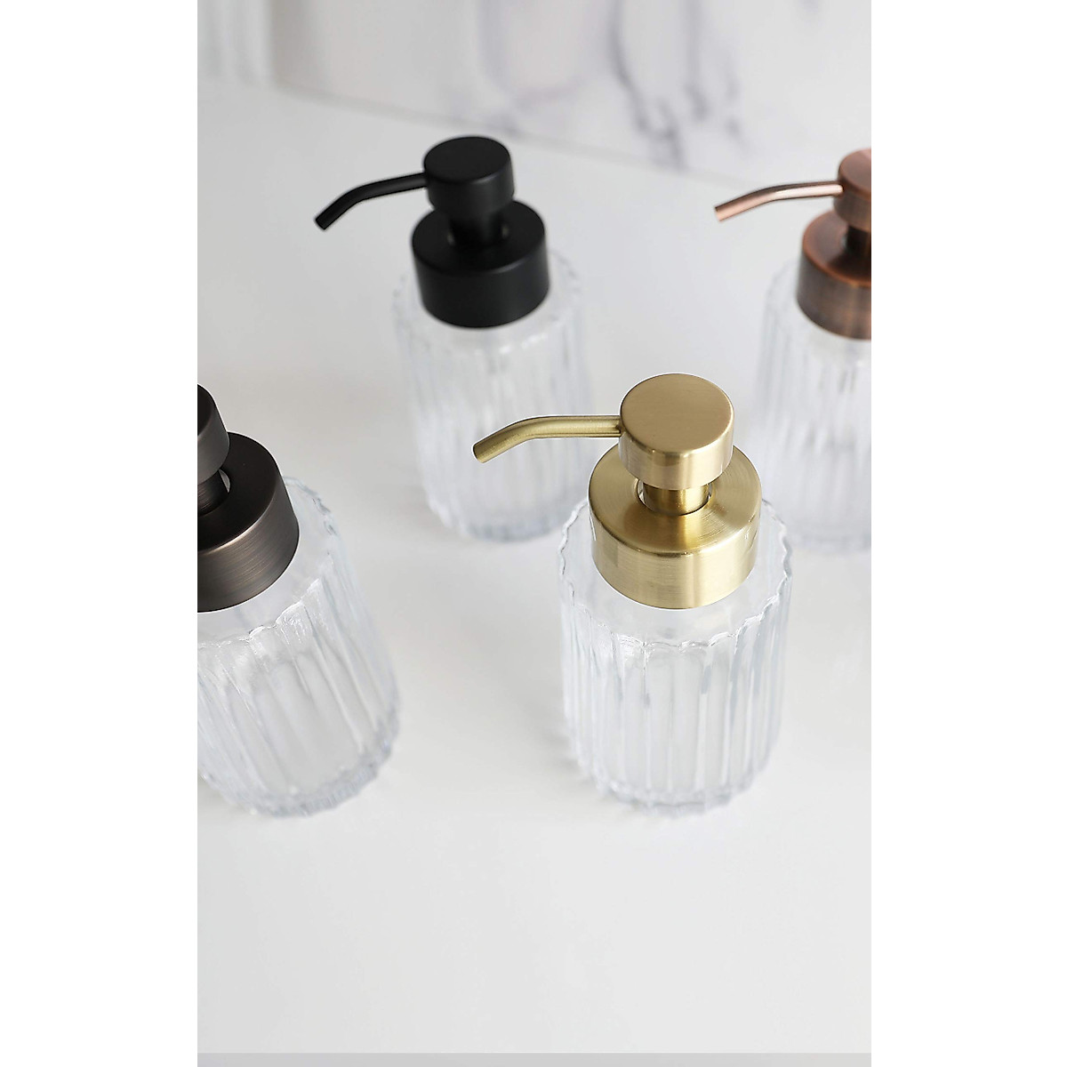 Rail19 Flora Fluted Foaming Soap Dispenser | Vintage-Inspired Modern Glass Refillable Pump Bottle for Bathroom Vanity Countertop and Kitchen, 10oz (Stainless)