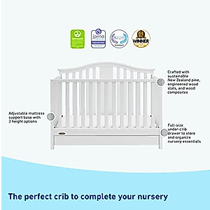 Graco Solano 4-in-1 Convertible Crib with Drawer (White) – GREENGUARD Gold Certified, Crib with Drawer Combo, Includes Full-Size Nursery Storage Drawer, Converts to Toddler Bed and Full-Size Bed