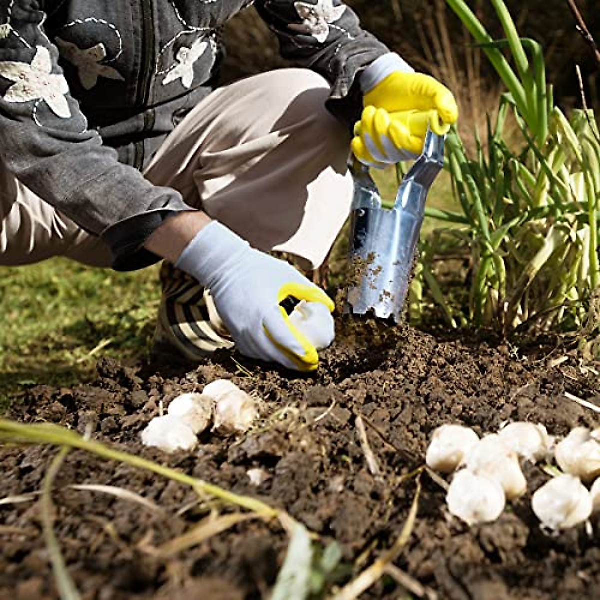 Jardineer Bulb Planter Tool - Long Handle Bulb Planter with Small Bulb Planter Set, Saw-Tooth Bulb Transplanter for Quick Dig. Durable Bulb and Garden Planter Steel Handle, Ideal Bulb Planting Tool