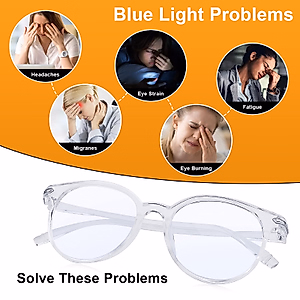 Craebuer Clear Glasses for Women Men, Retro Round Blue light Blocking Reading Eyeglasses with Lightweight Frame, Anti Eyestrain UV Glare Filter Eyewear
