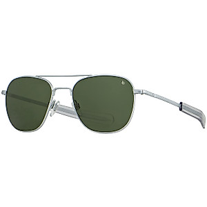 AO Original Pilot Sunglasses - Matte Silver - Calobar Green SkyMaster Glass Lenses - Bayonet Temple - Polarized - 55-20-140
