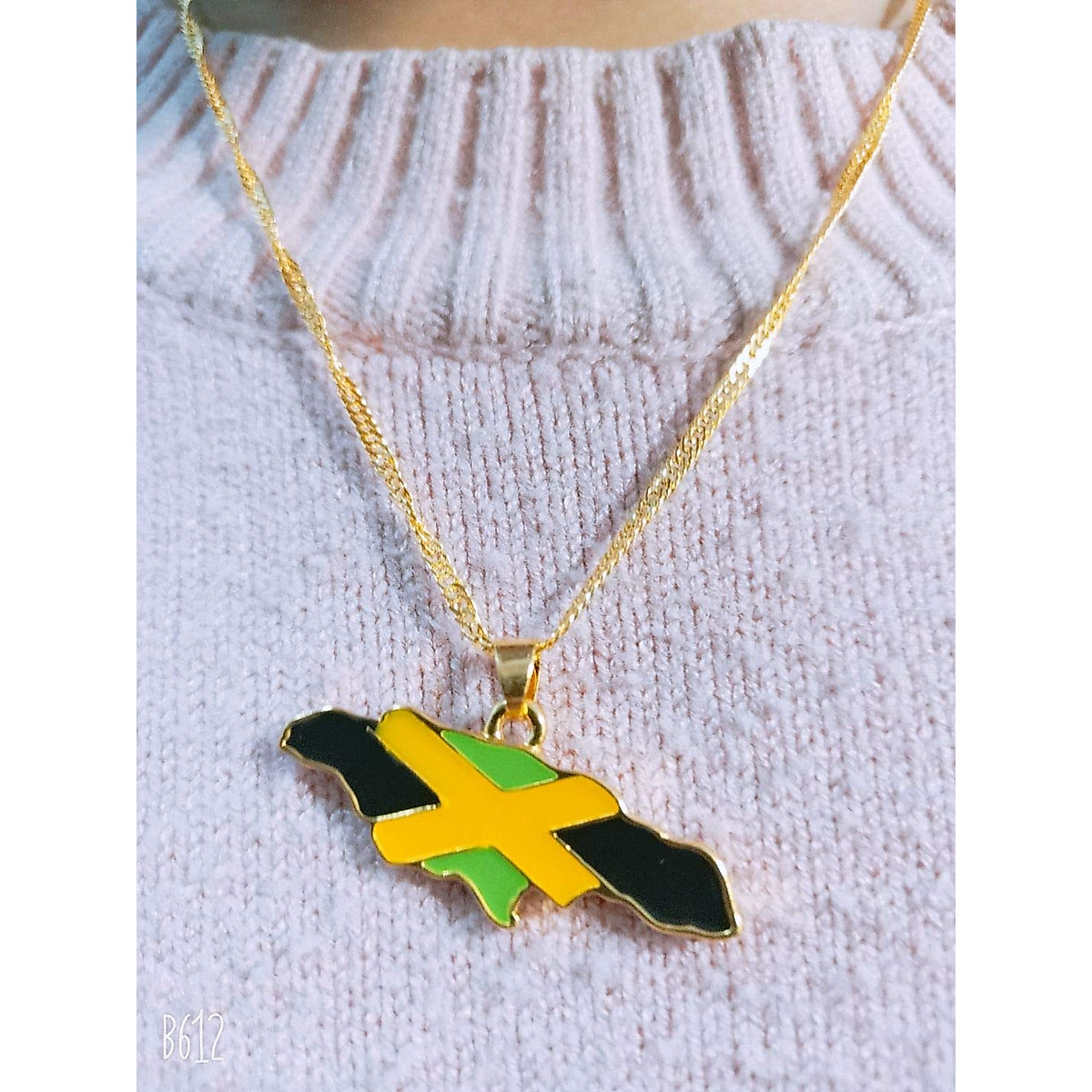 Askana Fashion Unisex Country Flag Map Gold Pendant Necklace (Jamaica)