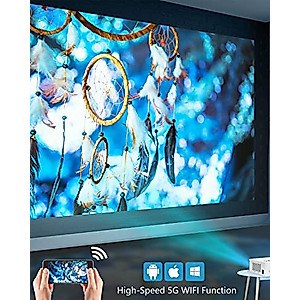 NIKISHAP Projector with WiFi and Bluetooth, Small Projector 4K Outdoor Movie Projector Short Throw, Smart Phone 1080P Projector Compatible with HDMI, VGA, USB, TV Stick, iOS, Android, PC, Laptop