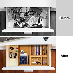 Secura Kitchen Drawer Utensil Organizer Box Set 5 Pack, Bamboo Utensil Holder Cutlery Makeup Silverware Jewelry Flatware Organization Tray for Kitchen, Bathroom, Office and Living Room