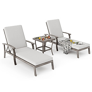 HAPPATIO Aluminum Patio Chaise Lounge Set 3 Pieces, Aluminum Patio Lounge Chair with Side Table, Pool Lounge Chair with Cushions, Outdoor Chaise Lounge Chair for Patio Deck Poolside (Gray)