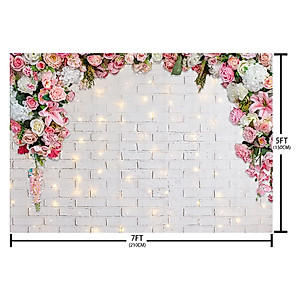 AIBIIN 7x5ft White Flowers Wall Pink Floral Photography Backdrop for Wedding Bridal Shower Engagement Ceremony Photo Background Baby Girl Birthday Party Portrait Cake Table Decor Photo Booth Studio