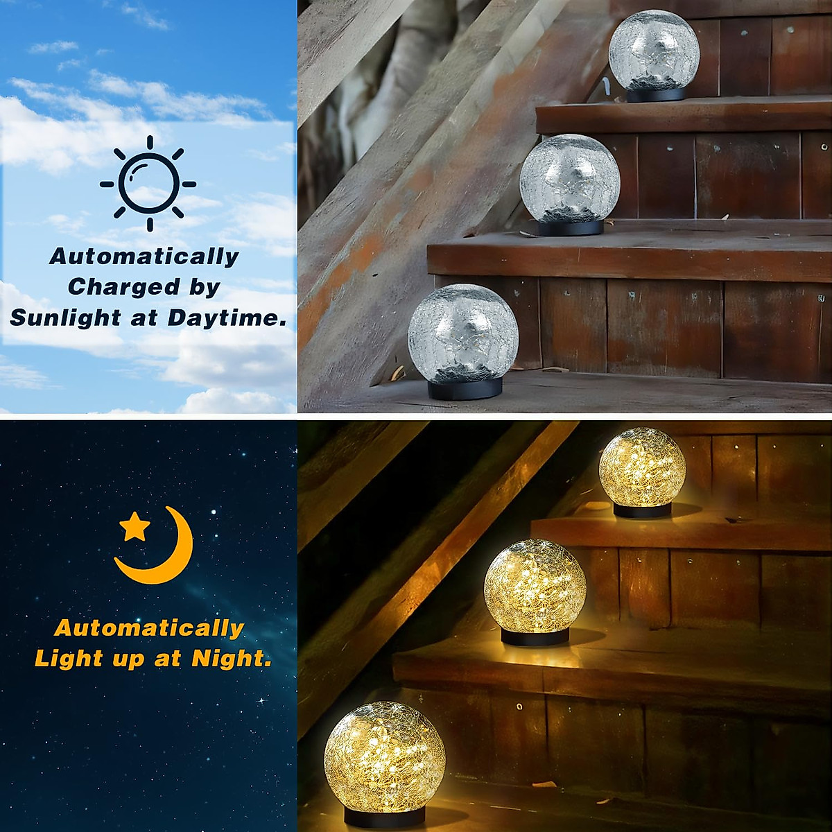 SyouHome Solar Garden Lights Outdoor Waterproof, 4 Pack Cracked Glass Ball Light, Ground Landscape Garden Decor, Solar Globe Decorative for Pathway/Patio/Lawn/Yard (Warm White, 4.7")