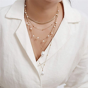 fxmimior Boho 5 Tier Gold Punk Chain Layered Necklace Dainty Pearls Pearls Pendant Long Choker Necklaces Jewelry for Women