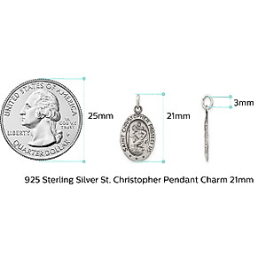 Solid 925 Sterling Silver Vintage Antiqued Catholic Patron Saint Christopher Pendant Charm Oval Medal - 21mm x 11mm - Jewelry Gifts For Women Wife Mom Gifts For Men Husband Dad