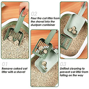 MEREN Cat Litter Scoop with Holder,Plastic Cat Litter Scooper,Deep Shovel,Large Capacity,Cat Scooper for Litter Box with Stand, Great for Scoop Away Cat Litter,Poop Sifting,Durable and Cute(Green).