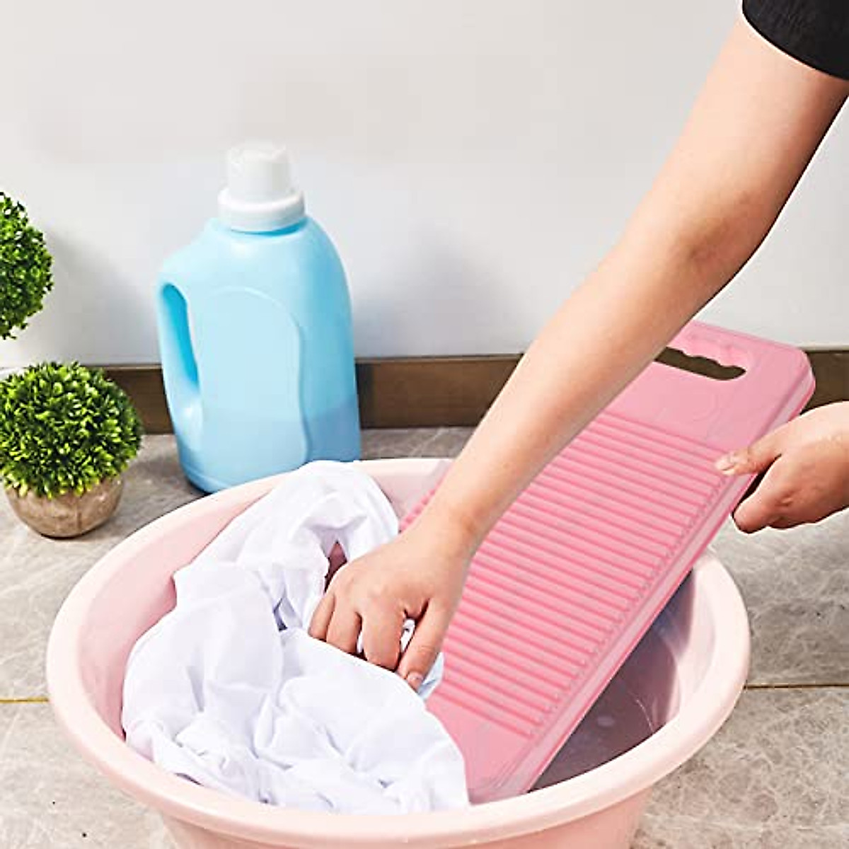 Cabilock Washing Clothes Board Laundry Washboard: Pink Non Slip Thicken Laundry Cleaning Board Hand Manual Clothes Washing Tool for Home School 44×24cm