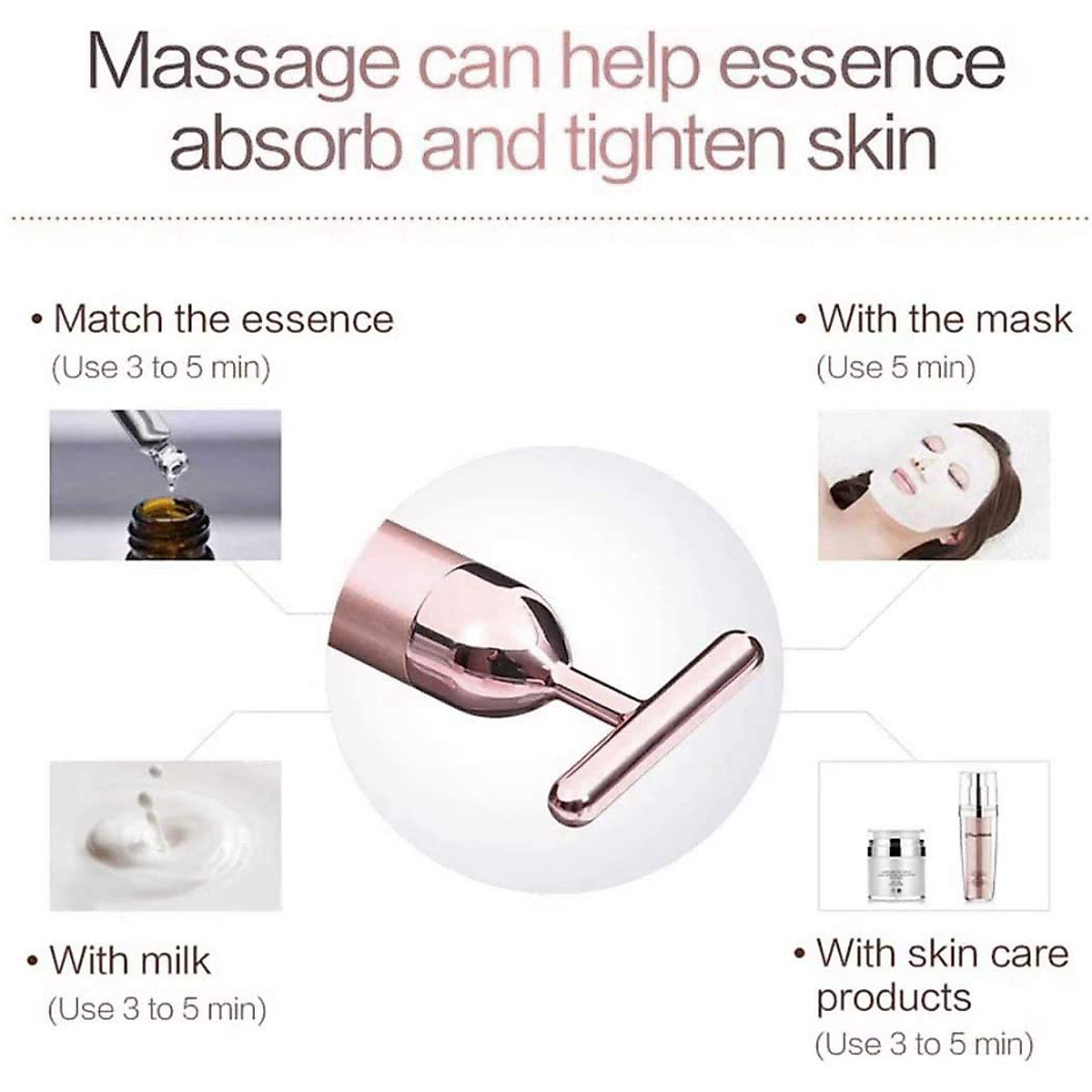 Horolas Beauty Bar 24k Golden Pulse Facial Massager, GOODYBUY T-Shape Electric Sign Face Massage Tools for Sensitive Skin Face Pull Tight Firming Lift