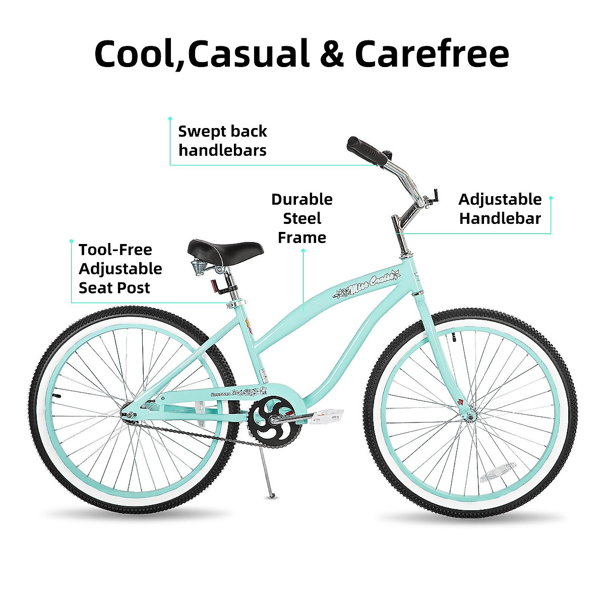 JOYSTAR 24 Inch Kids Cruiser Bike for Girls Ages 9-12 Years Old Single Speed Beach Cruiser Bike with Coaster Brake Kids' Bicycle Green