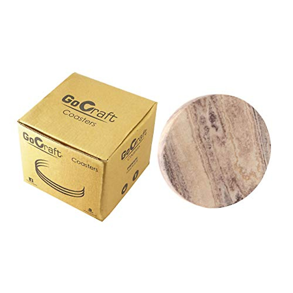 GoCraft Sandstone Absorbent Round Coasters | Natural Yellow Sandstone Coasters for Drinks, Beverages & Wine/Bar Glasses (Set of 4)