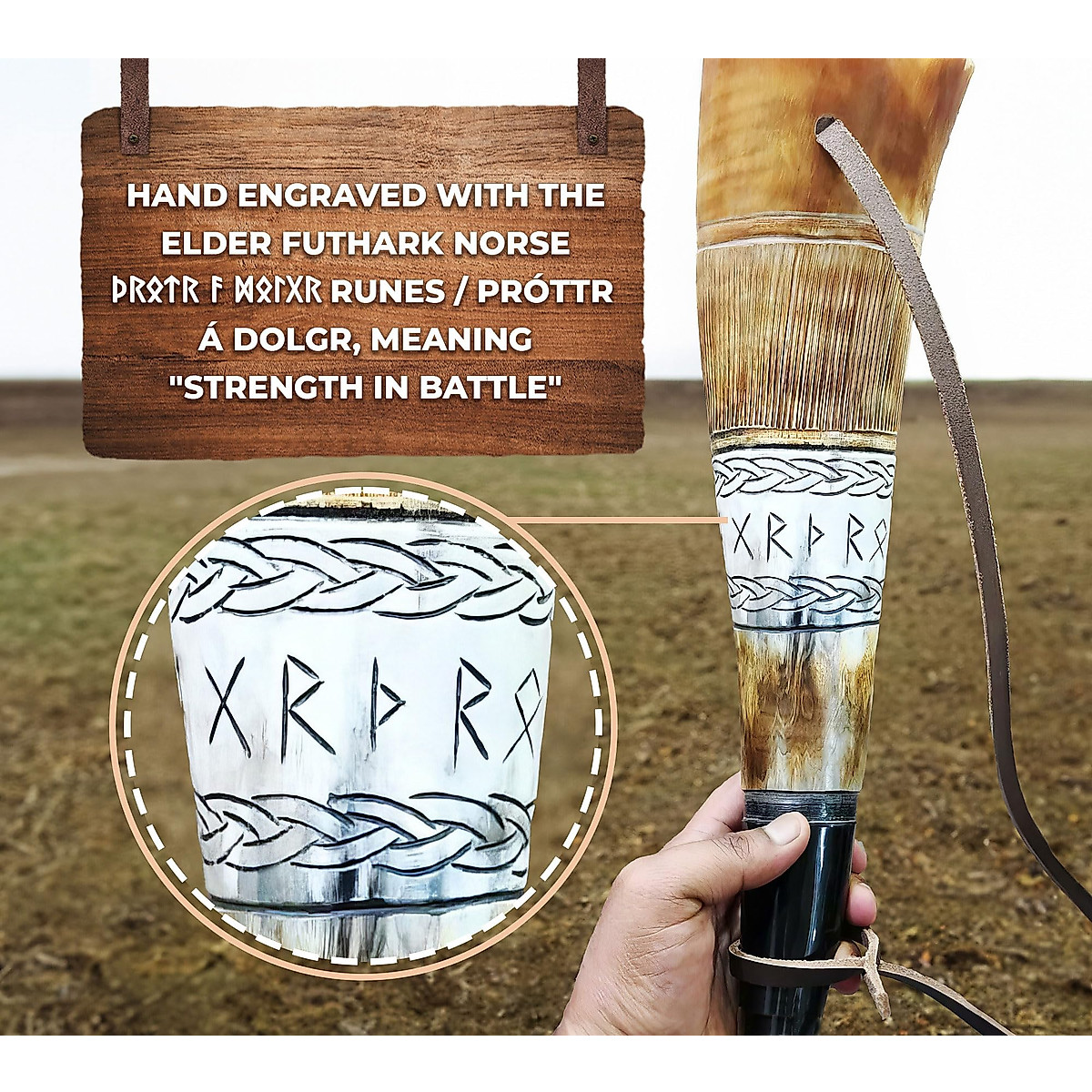Norse Tradesman Viking War Horn – 18" Blow Horn Battle Trumpet Crafted from Authentic Premium Ox Horn – A Stirring Piece of History