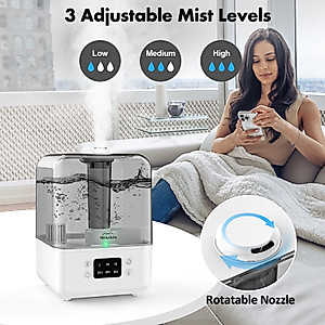 Humidifiers for Bedroom, Cool Mist Humidifiers for Large Room Home Baby, 5L Top Fill Ultrasonic Air Humidifier Quiet for Plants with Remote Control, Essential Oil Diffuser, Rotatable Nozzle - White