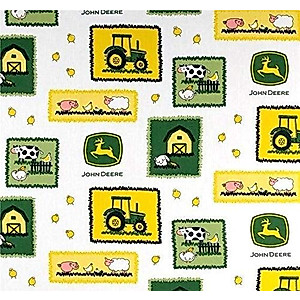 1/2 Yard - John Deere Tractor Patches on White Cotton Fabric - Officially Licensed (Great for Quilting, Sewing, Craft Projects, Throw Blankets & More) 1/2 Yard X 44"