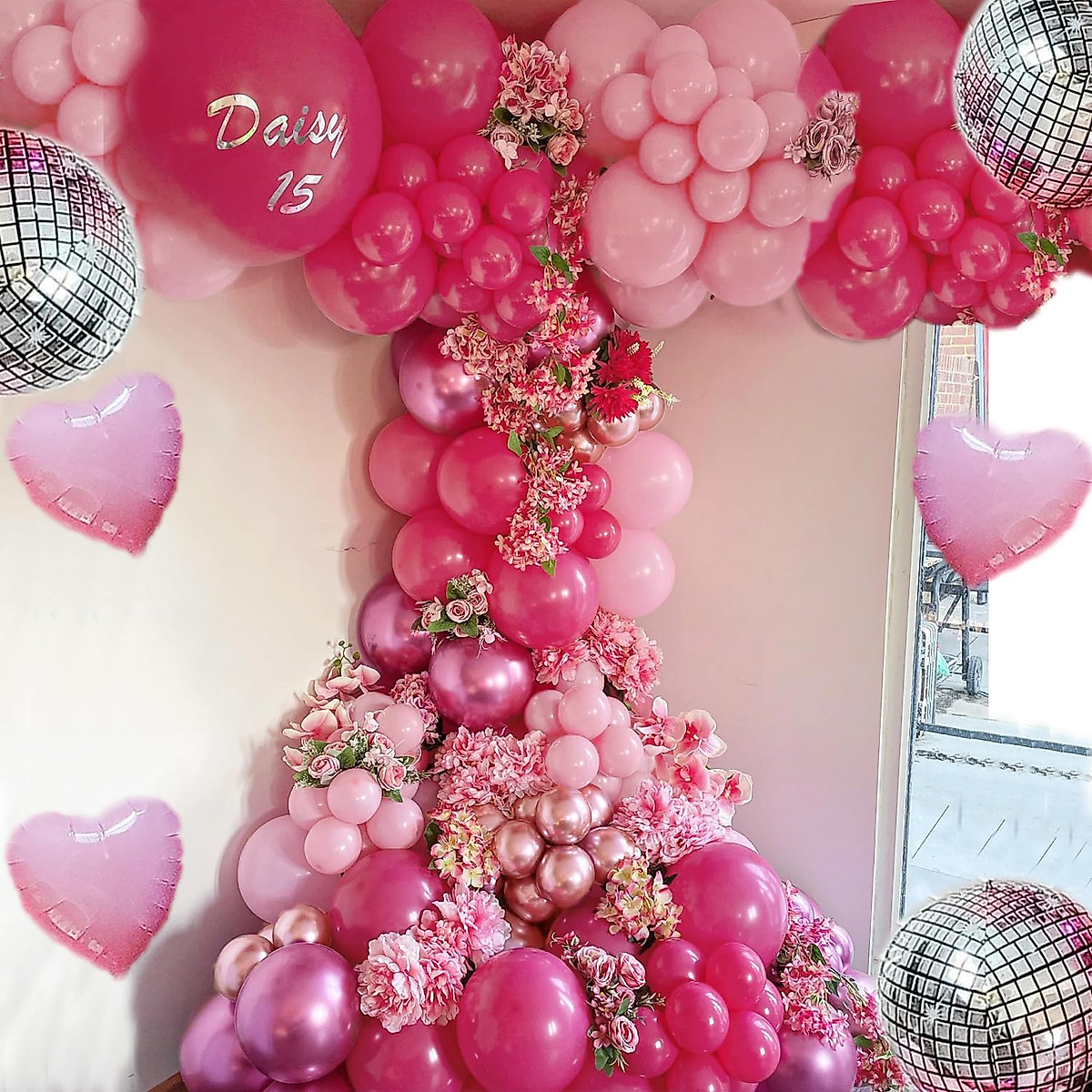 GoExquis 200PCS Hot Pink Metallic 22"18"14"10" Balloon Arch Garland Birthday Baby Shower Bridal Shower Valentine Engagement Wedding Party Decorations Supplies