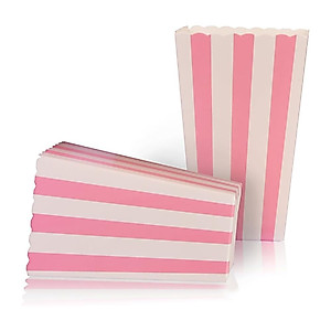 Crystallove 24pcs Striped Paper Popcorn Boxes for Party Favor Supplies (Pink)