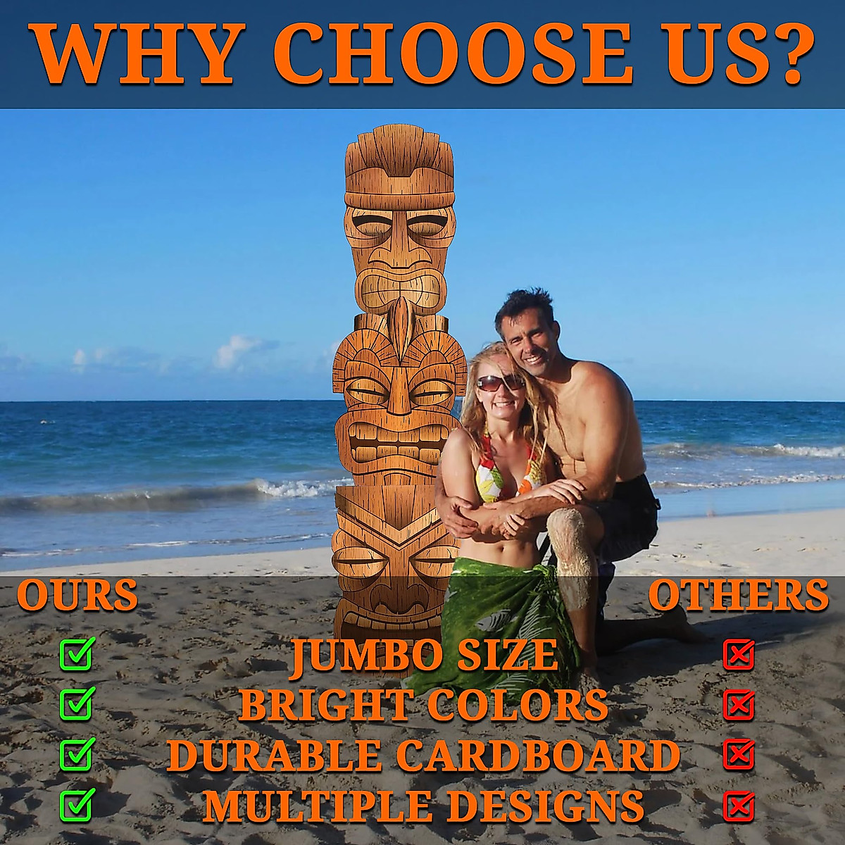 Fun Express Jumbo Tiki Cardboard Cutout - Transform Any Space with Set of 3 Pieces Jumbo Tiki Cutouts - Create Unforgettable Memories and Enjoy Long-Lasting Tropical Fun - Effortless Luau Decor