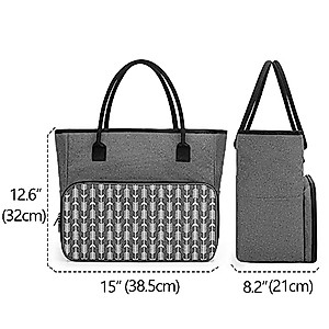 YARWO Knitting Crochet Bag, Yarn Storage Tote Bag for WIP Projects, Yarn Skeins, Crochet Hooks and Knitting Needles, Gray with Arrow (Bag Only, Patent Pending)