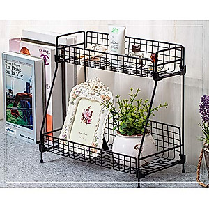 kaileyouxiangongsi 2-Tier Bathroom Countertop Organizer -Cosmetic Organizer- Makeup Organizer Holder for Bathroom -Kitchen Organizer Storage Wire Shelves Basket (Black)