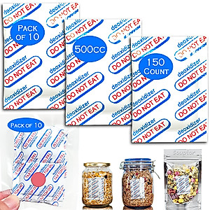 150 PCS Oxygen Absorbers for Food Storage Long Term, 500cc Food Grade Oxygen Obsorbers with Oxygen Indicator for Mylar Bags, Tupperware Plastic, Freeze Dryers & Dehydrators