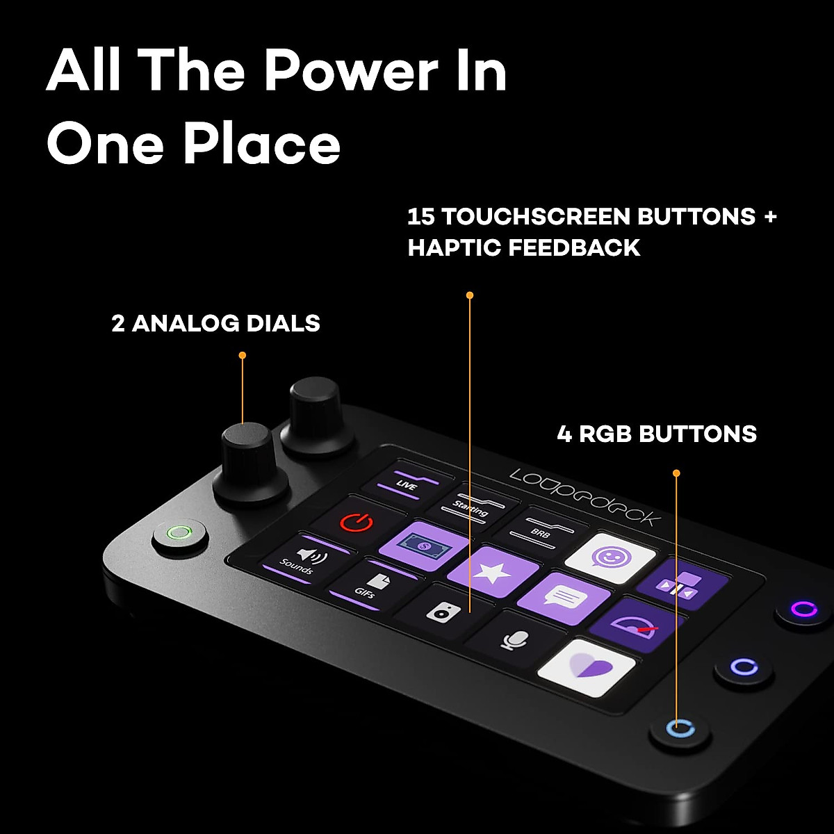 Loupedeck Live S - The Streaming Console for Desktop Productivity, Full Stream Control and Content Creation with Customizable LED Touchscreen Buttons, Dials and RGB Buttons, Works with PC and Mac