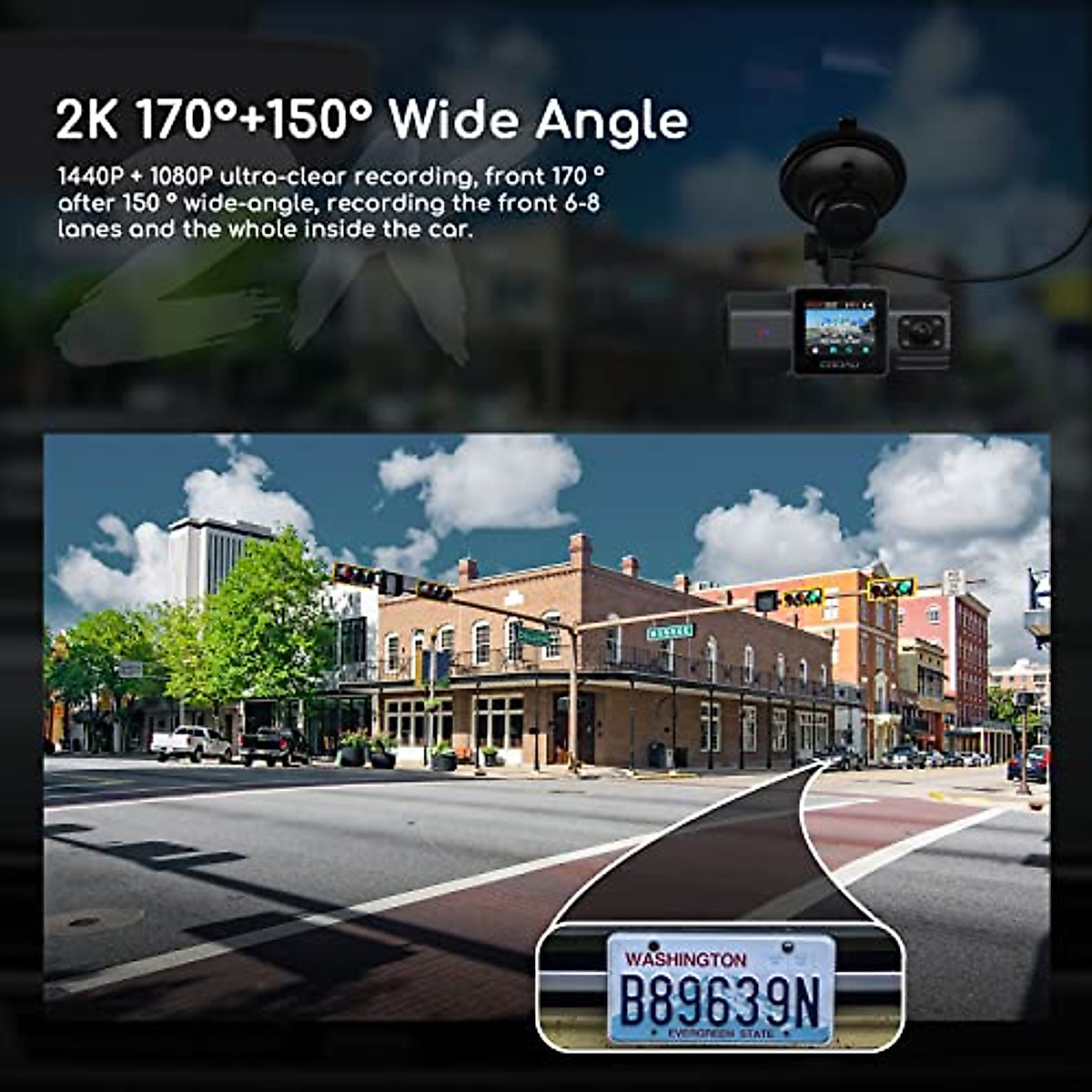 COOAU 2.5K Dual Dash Cam, Built-in GPS Wi-Fi, 1440P Dash Cam Front and Inside with Infrared Night Vision, Dash Camera with Parking Mode, Loop Recording， Support 256GB Max (D20S)