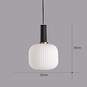 H XD GLOBAL Modern Pendant Lights, Black Lamp Holder Pendant Light Socket White Glass Pendant Lamp Shade,LED Hanging Light (Black, Medium)