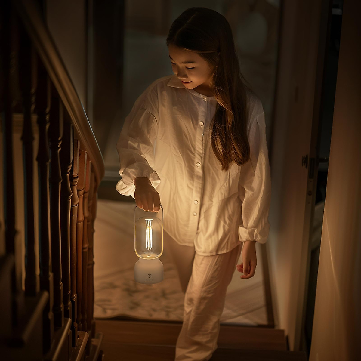 ArtiN-X Retro Cordless Lantern Table Lamp, 40 Hours Long Lasting Dimming Night Light, Small Rechargeable Battery Operated Light for Cruise Nightstand Travel Camping Nightstand, Decoration, Gift- White