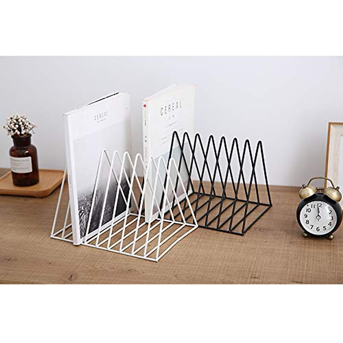 PENNGKE Magazine Holder,Newspapers Holder,Letters Storage,Desktop File Sorter Organizer Triangle Bookshelf Decor Home Office,White