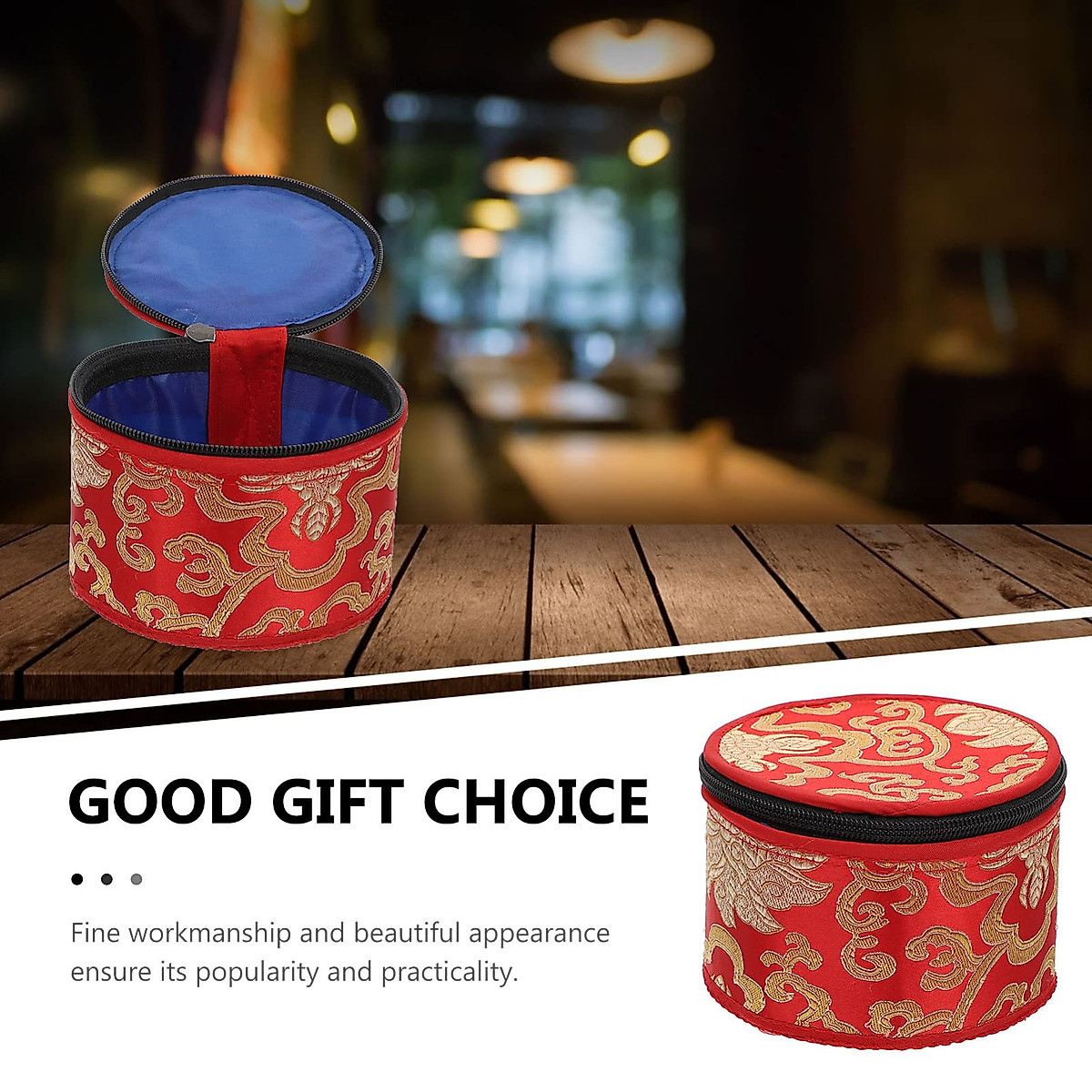 Brocade Cushion Carry Bag Singing Bowl Case Storage Bag: Singing Bowl Carry Case Bag Zippered Tibetan Sound Bowl Cover Container for Buddhist Meditation Bowl 16CM Cushion Meditation Bowl