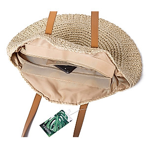 Straw Woven Bags for Women - Beach Bags Handwoven Straw Rattan Totes Shoulder Leather Summer Handbags Cross-Body Bags Beige
