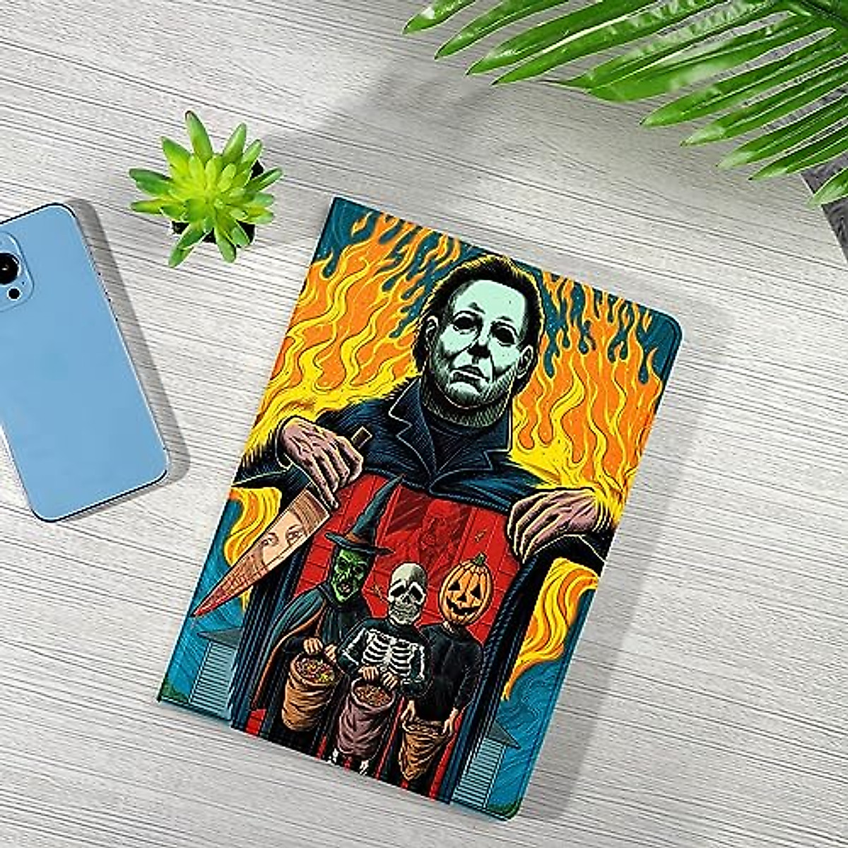 Cool Tablet Case for Samsung Galaxy Tab S6 Lite Case 10.4 Inch,Horror Movie Pattern Halloween Design Cases for Women Men, PU Leather Folio Xmas Back Cover Funda for Samsung Tab S6 Lite 2022/2020, Fire