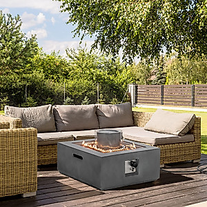 Tangkula 28” Fire Pit Table with Fountain, 50,000 BTU Square Fire Table with Stainless Steel Burner, Wind Guard, Lava Rocks & PVC Cover, Outdoor Magnesium Oxide Propane Fire Pit for Poolside Backyard