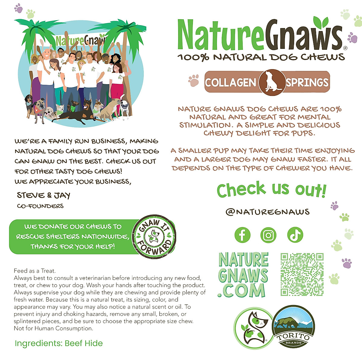 Nature Gnaws Collagen Springs for Dogs (10 Count) - Long Lasting for Small and Medium Dogs - Natural Beef Hide Dog Chew Bones