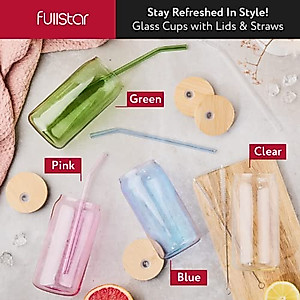 4 Glass Cups With Bamboo Lids and Straws - Drinking Glasses Drinking Set, Glass Coffee Cups, Glass Tumbler With Lid And Straw, Glass Tumbler, Iced Coffee Cups, Glass Coffee Cups With Lids And Straws