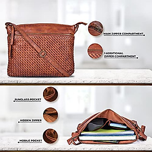 Genuine Leather Crossbody Sling bag for Women Crossover Tan Wash Bags for Women