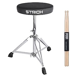STRICH Drum Stool Set, Padded Seat Height Adjustable Drum Throne with 5A Drumsticks for Adults Beginner Drummers, SDB-10 Standard