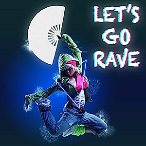 OMyTea Large Rave Clack Folding Hand Fans for Men/Women - Chinese Japanese Kung Fu Tai Chi Handheld Fans - for EDM, Music Festival, Club, Event, Party, Dance, Performance, Decoration (Black & White)