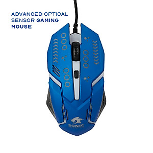 Sonic the Hedgehog 3 in 1 Gaming Set with LED Backlit Keyboard and Mouse, Cushioned Gaming Headset with Microphone. Perfect for Long Gaming Sessions, Comfort Grip, Ergonomic Mouse, Mechanical Keyboard