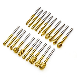 20pcs Rotary Bits Burr Set with 1/8 inch Shank for DIY Woodworking, Carving, Engraving, Drilling.