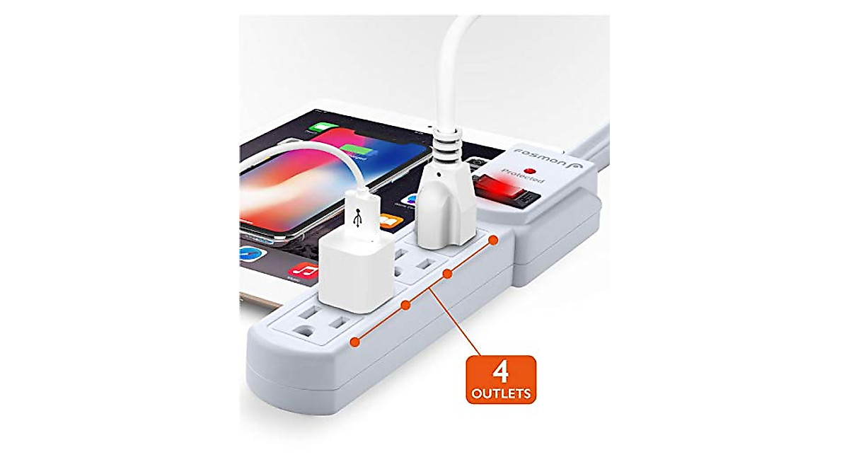 Fosmon 4 Outlet Small Surge Protector Power Strip - 3Ft Short Power ...